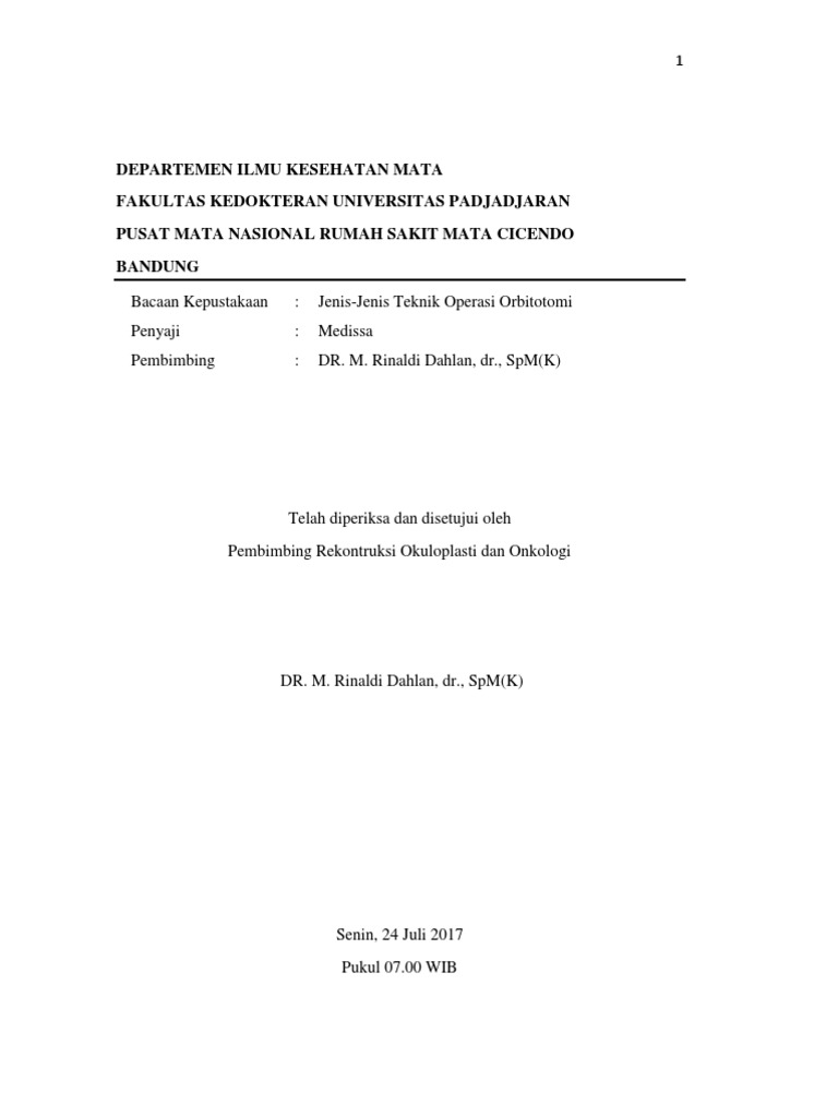 Jenis Jenis Teknik Operasi Orbitotomi - Medissa | PDF