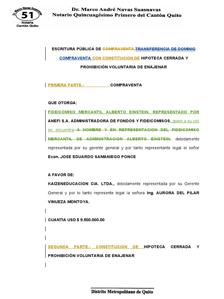 Matriz Escritura Compraventa Ism - Eistein May4-2 | PDF