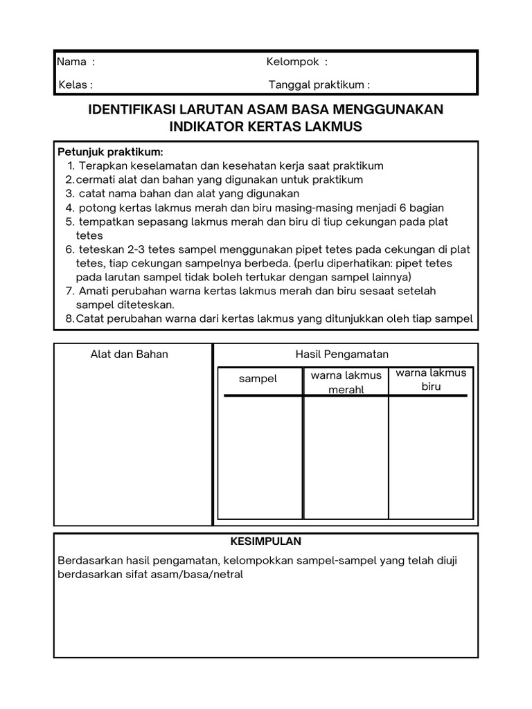 LKPD Identifikasi Asam Basa Dan Pengukuran PH | PDF