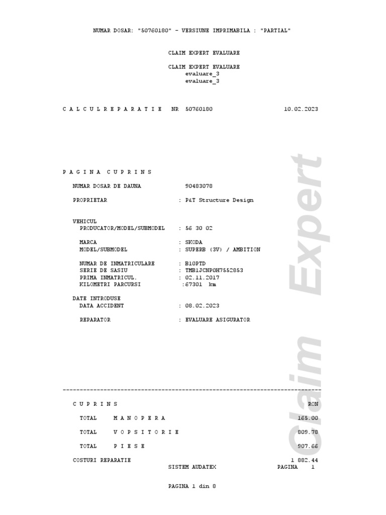 Deviz reparatii skoda | PDF