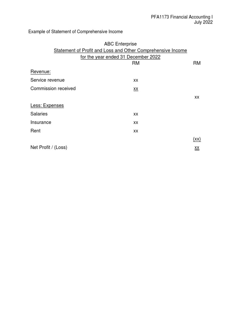 Format SOCI SOFP For Servicing Operation | PDF | Finance & Money Management