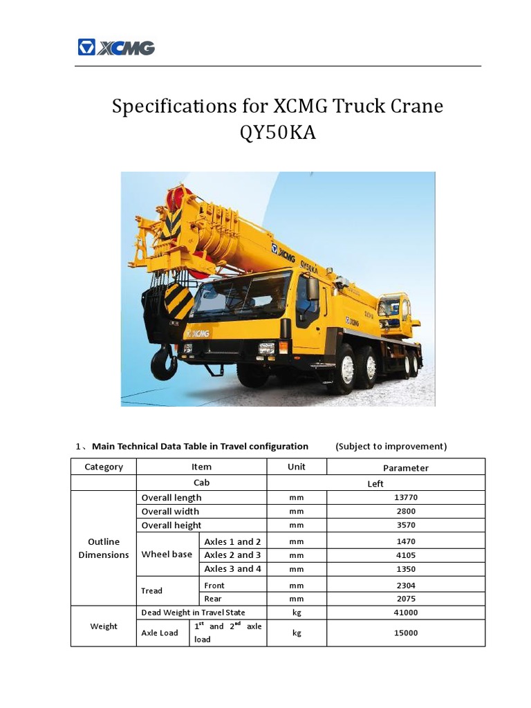 XCMG-QY50KA Spec MT en | PDF | Crane (Machine) | Axle