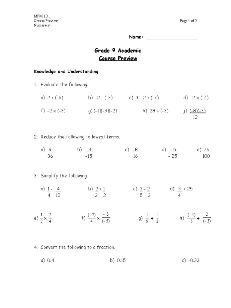 MPM1D Course Preview | PDF