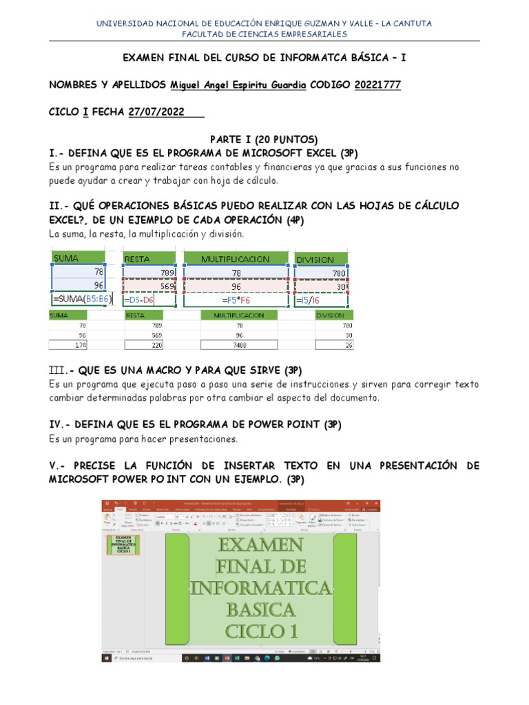 Examen Final de Informática Básica I | PDF