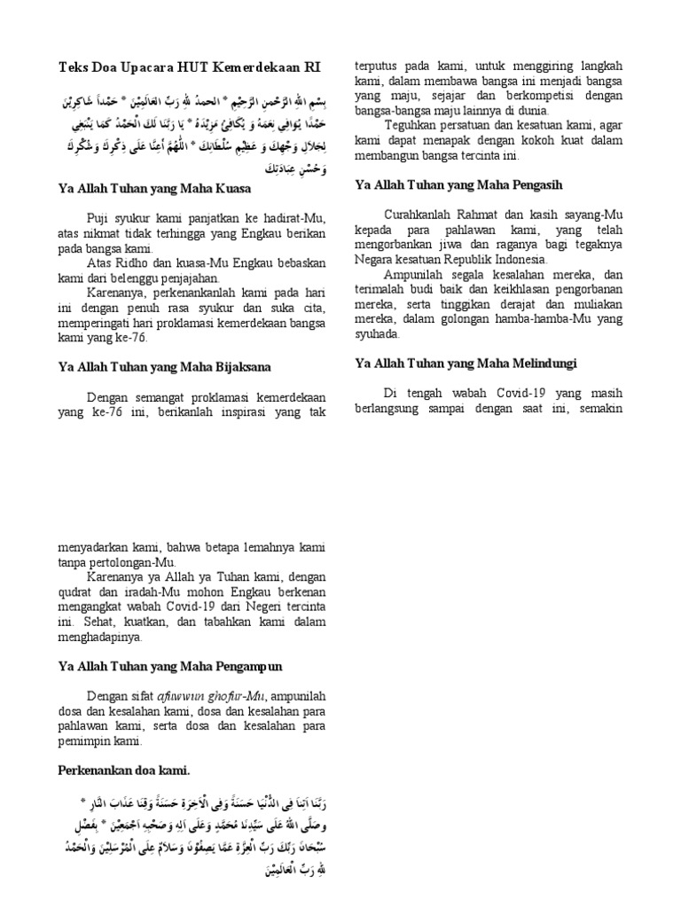 Teks Doa Upacara HUT Kemerdekaan RI | PDF