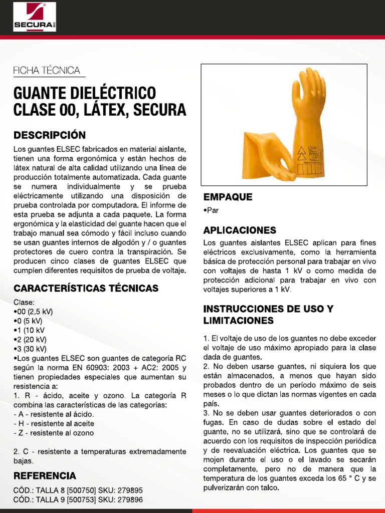 Ficha Tenica - FT GUANTE DIELÉCTRICO CLASE 00, LÁTEX, SECURA | PDF