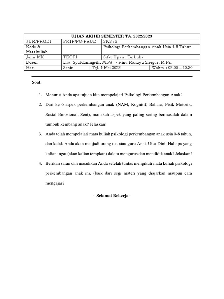 Soal Uas 2023 | PDF | Kesehatan Holistik