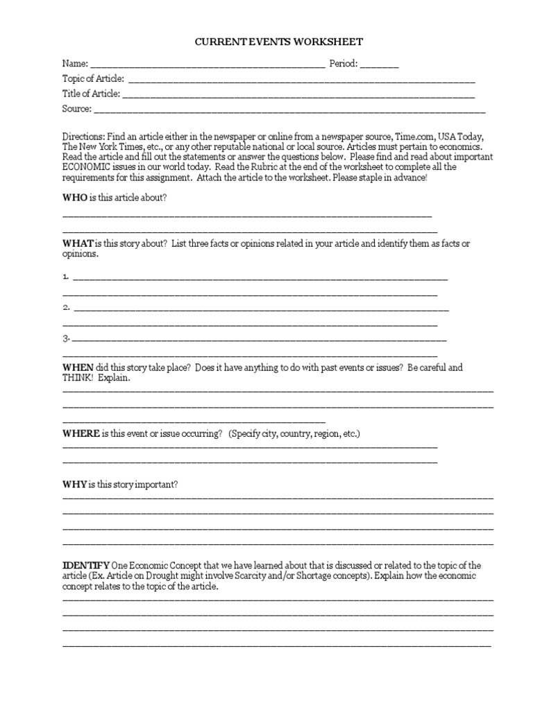 CURRENT - EVENTS - WORKSHEET 2022 Finance | PDF | Question | Cognitive ...