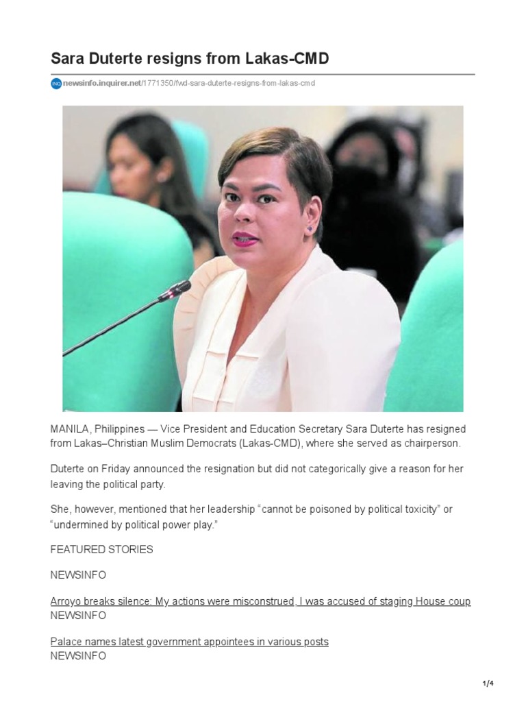 newsinfo.inquirer.net-Sara Duterte resigns from Lakas-CMD | PDF | Government | Philippines