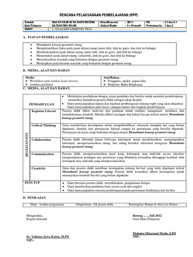 RPP Analisis Dimensi Tiga | PDF