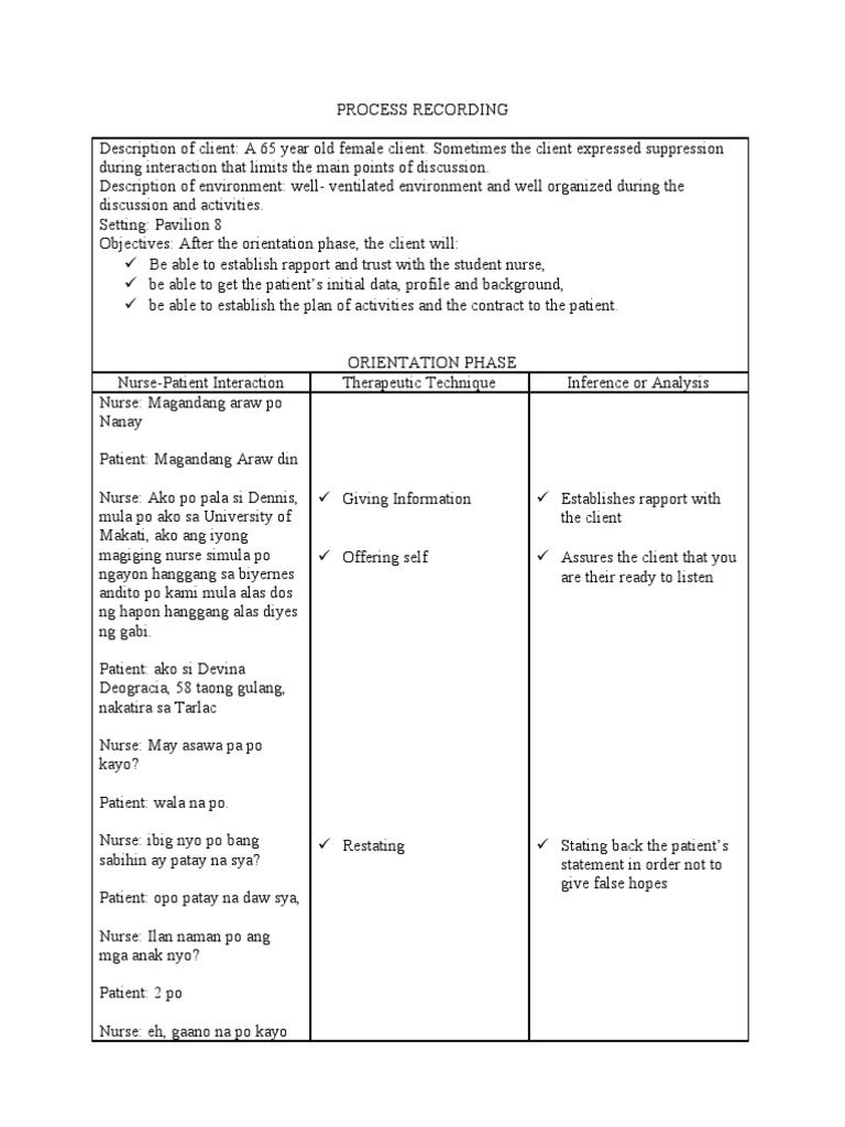 Process Recording | PDF | Psychological Concepts | Health Sciences