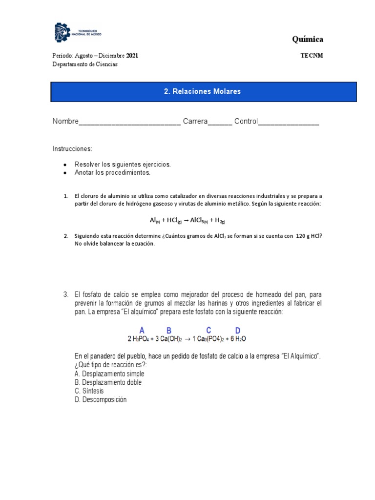 Relaciones Molares en Reacciones Químicas | PDF