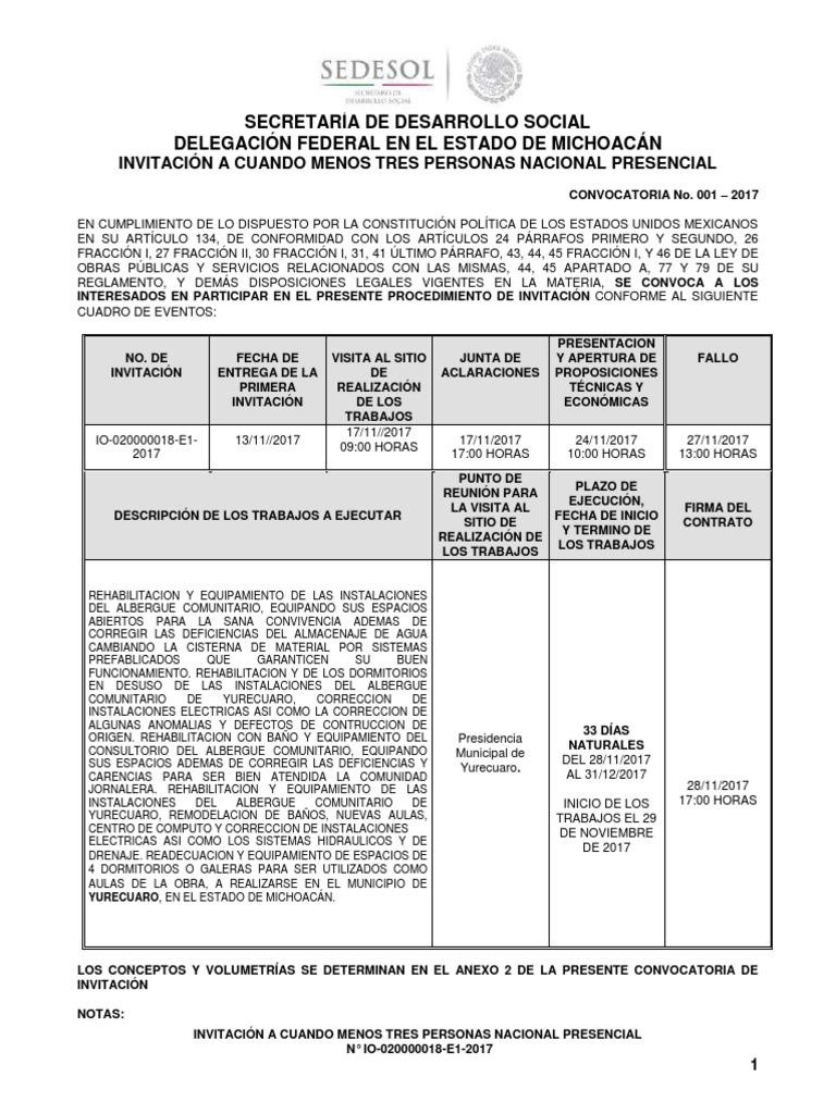 Convocatoria Licitacion YURECUARO | PDF | Hogar, jardinería y bricolaje