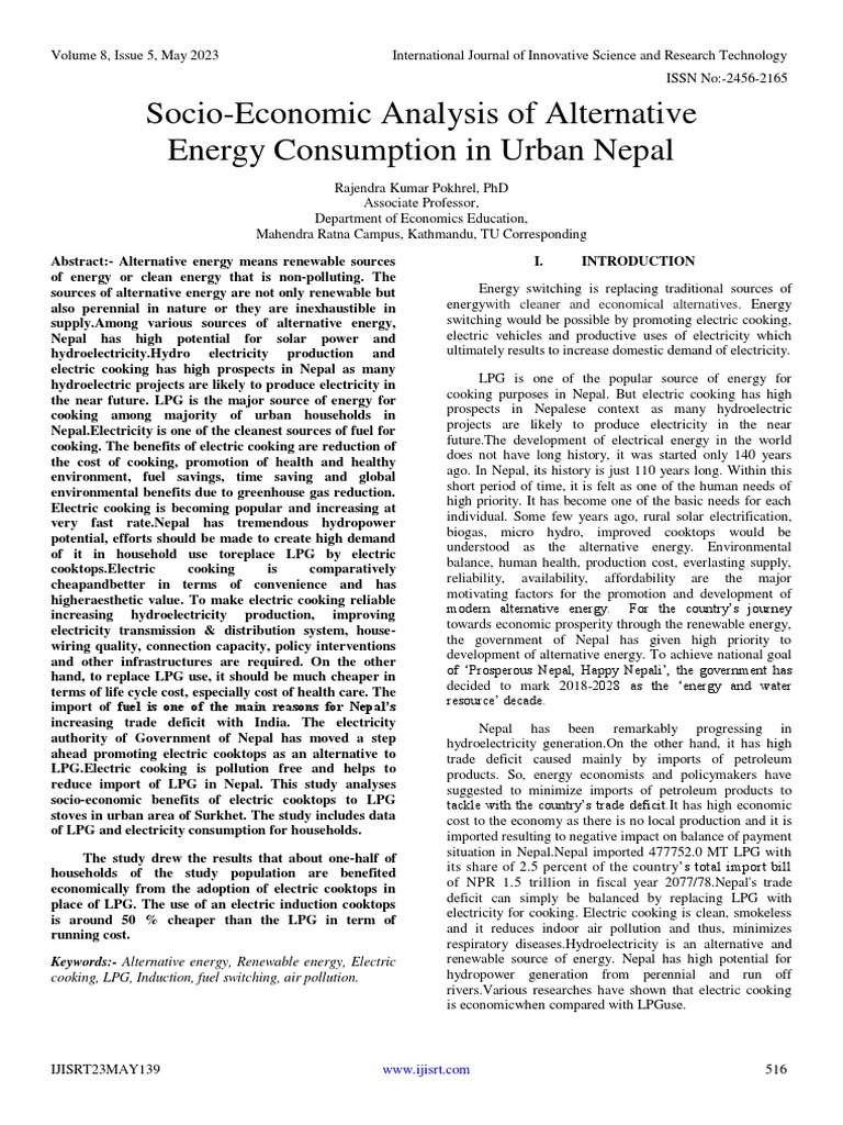 Socio-Economic Analysis of Alternative Energy Consumption in Urban ...