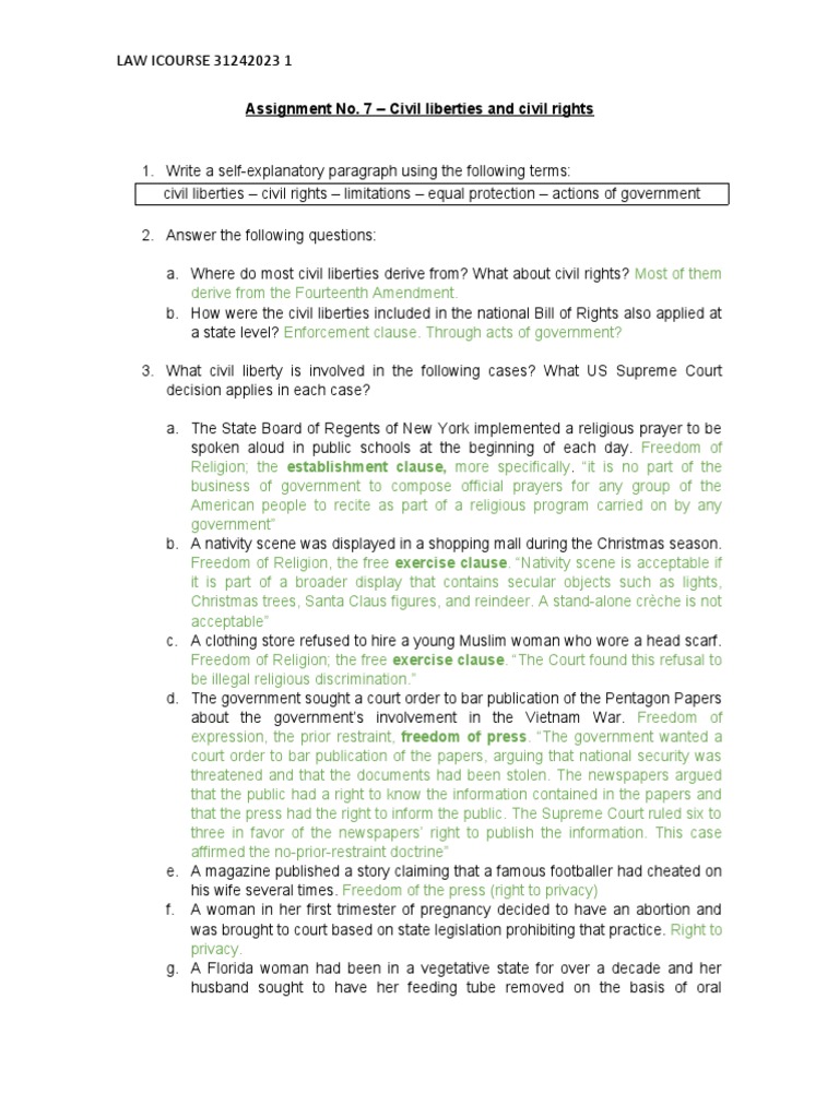 Assignment 7 - Civil Liberties and Civil Rights | Download Free PDF ...