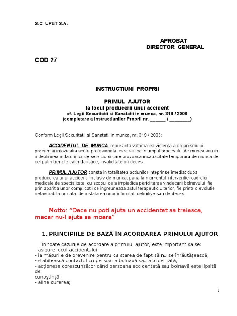 Instructiuni Proprii - Prim Ajutor | PDF