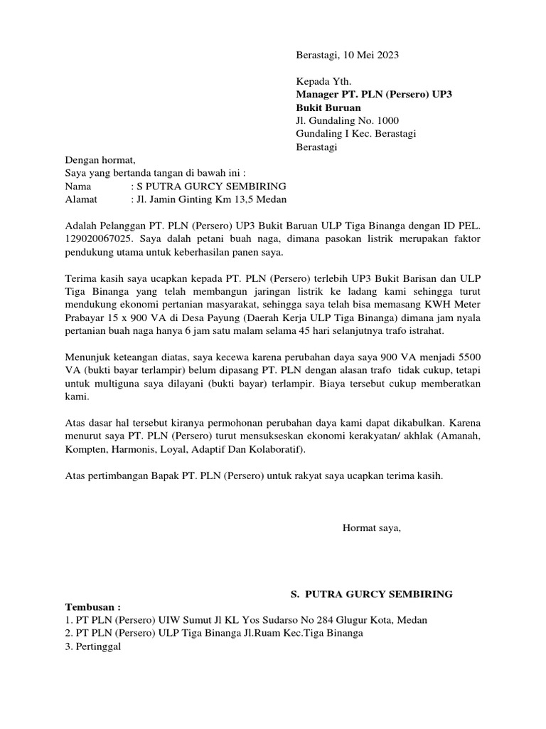 Contoh Surat PLN | PDF