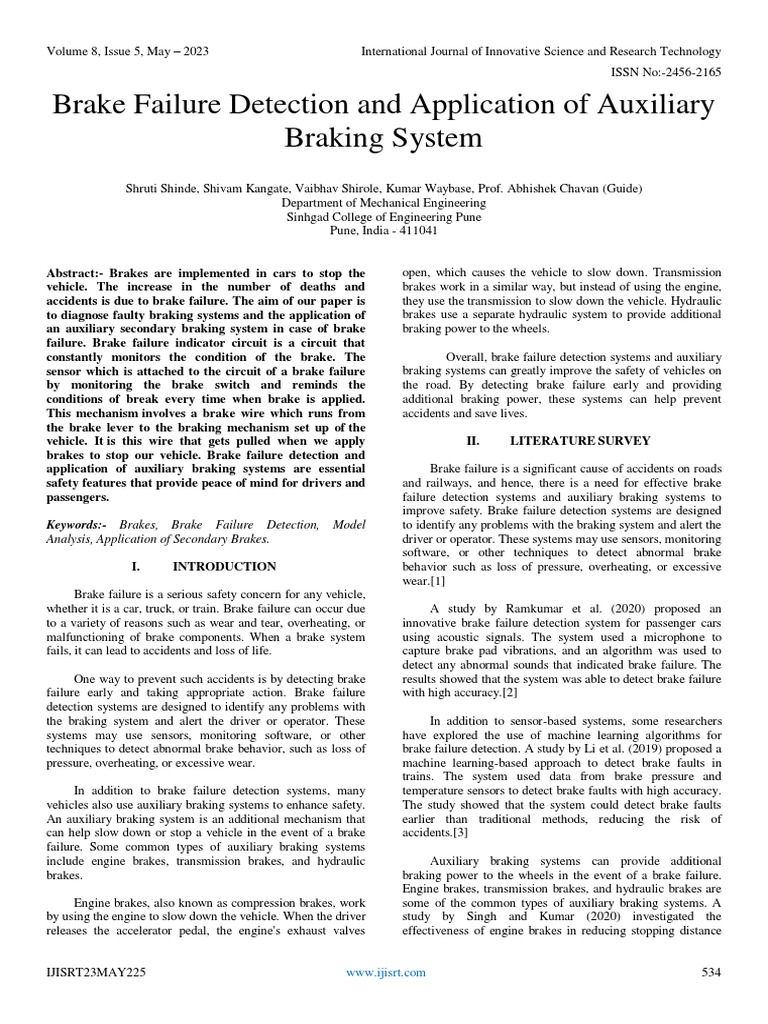 Brake Failure Detection & Auxiliary Braking | PDF