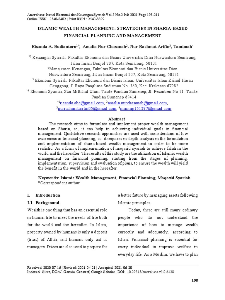 ISLAMIC WEALTH MANAGEMENT STRATEGIES IN SHARIA-BASED | PDF