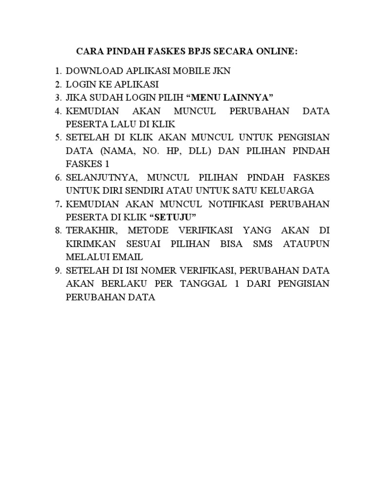 Cara Pindah Faskes Bpjs Secara Online | PDF Cara Pindah Faskes Bpjs Secara Online | PDF