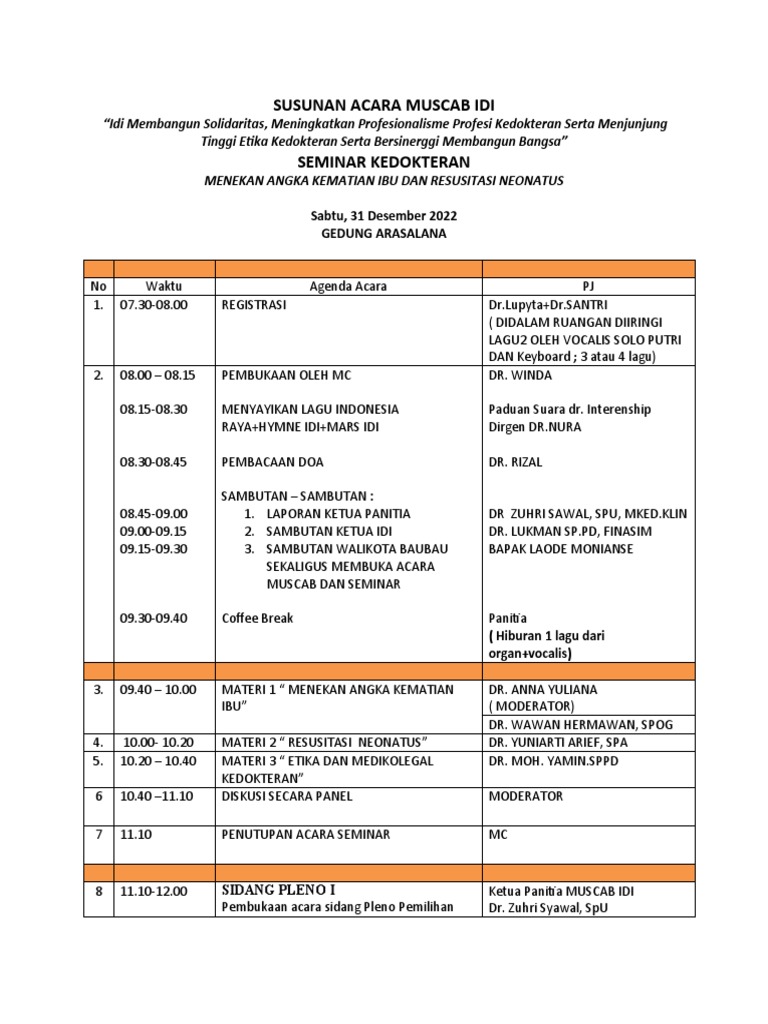 Susunan Acara Muscab Dan Seminar 2022 | PDF
