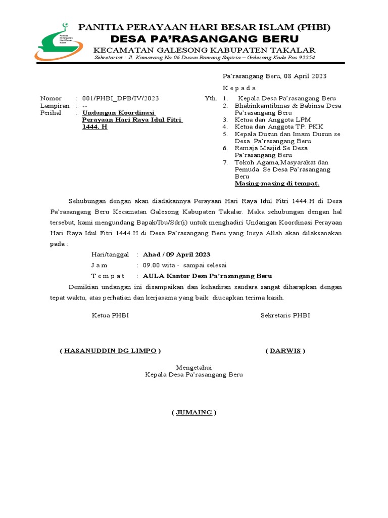 UNDANGAN PHBI 2023 | PDF