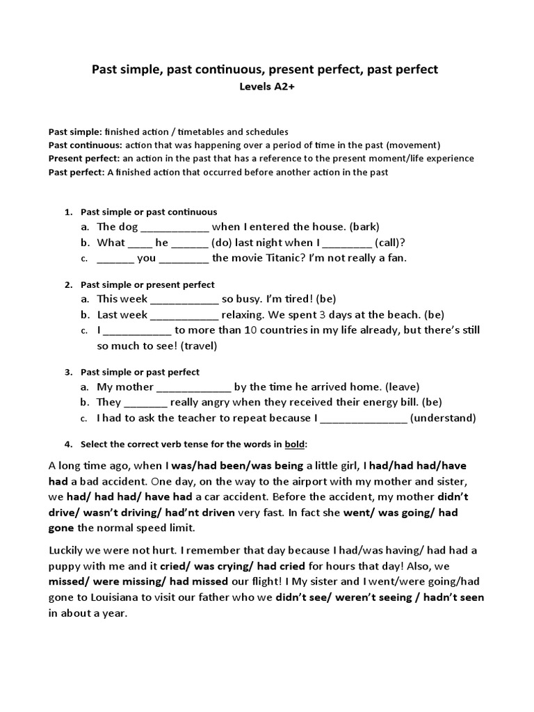 Past Tense Mixed Exercise A2 and Up Writing Creative Writing Tasks ...