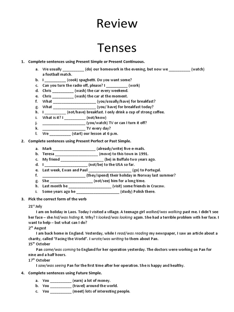 Grammar Revision Test for English Tenses | PDF