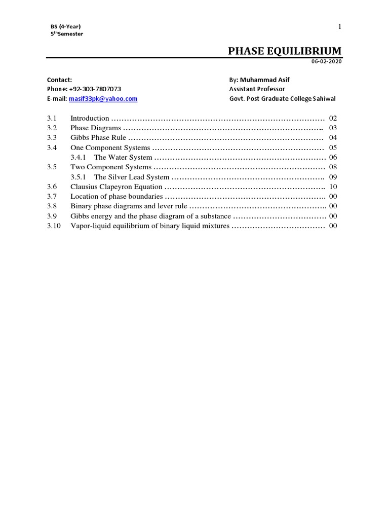 BS (4-Year) Phase Equilibrium | PDF | Phase Rule | Phase (Matter)