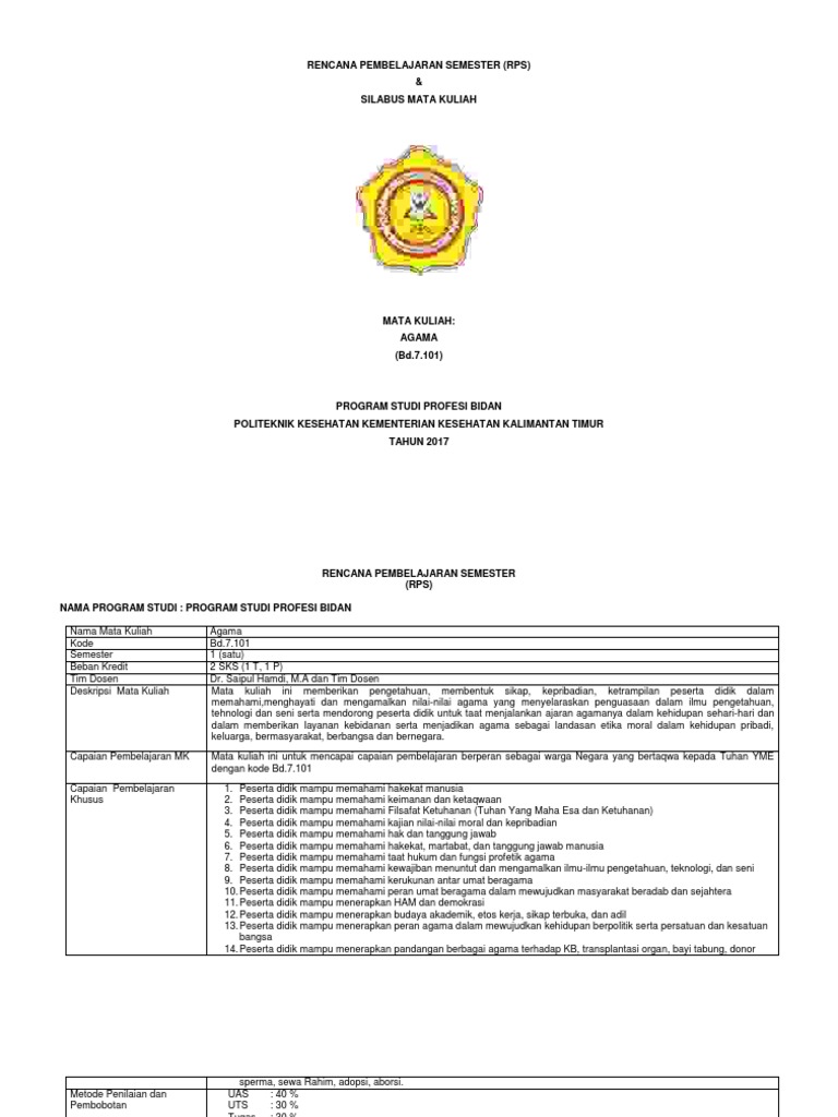 Rencana Pembelajaran Semester (RPS) & Silabus Mata Kuliah | PDF