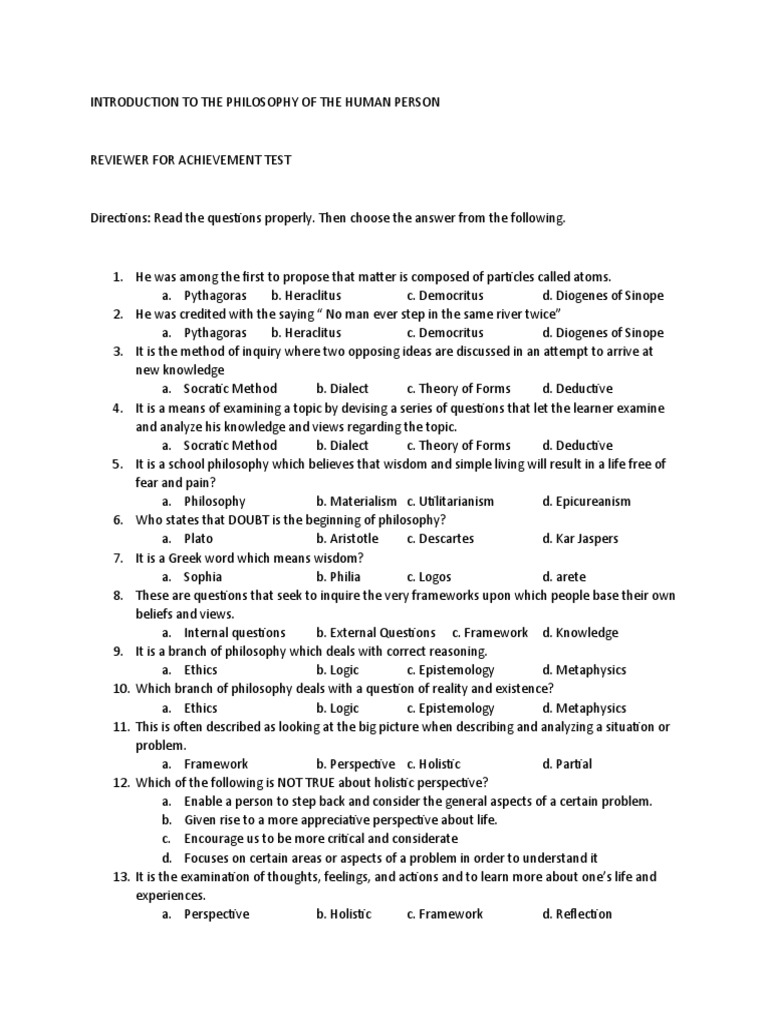 INTRODUCTION TO THE PHILOSOPHY OF THE HUMAN PERSON Reviewer | PDF ...