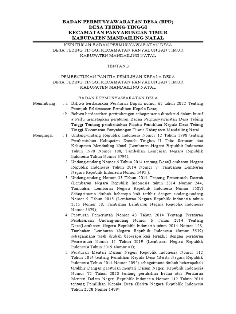 Badan Permusyawaratan Desa | PDF