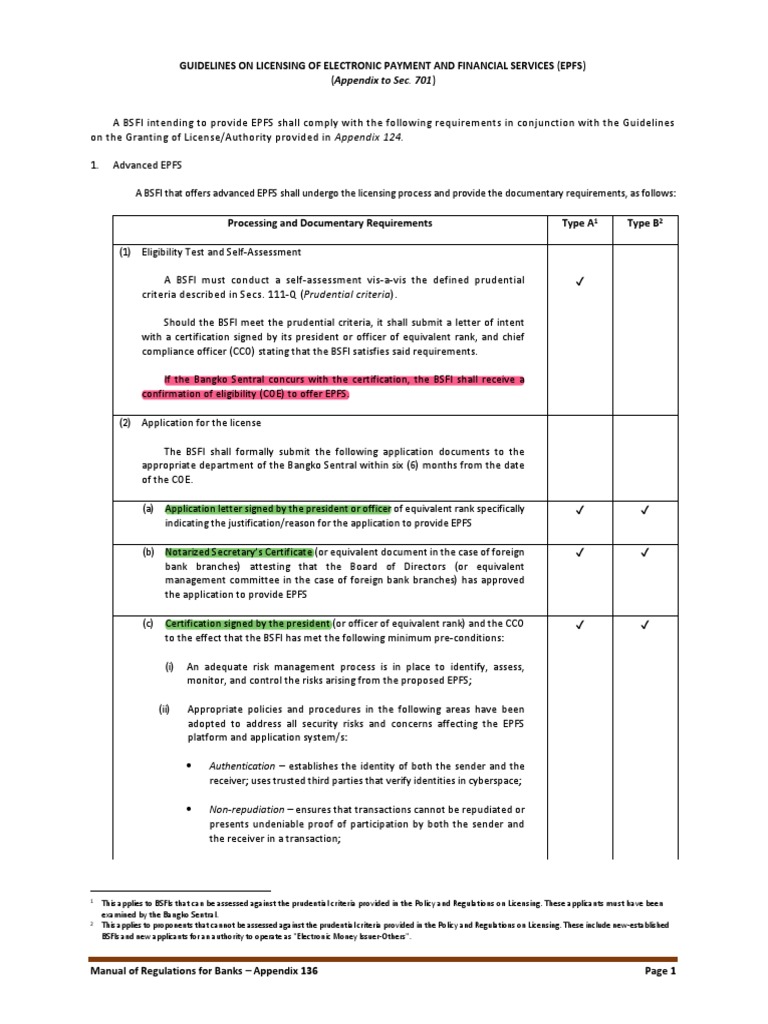 BSP 2020 MORB - EPFS Documentary Requirements (Appendix 136) | PDF