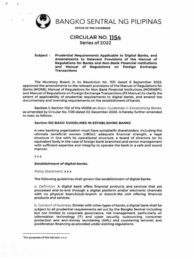 BSP Circular No. 1154, Series of 2022 - Prudential Requirements ...