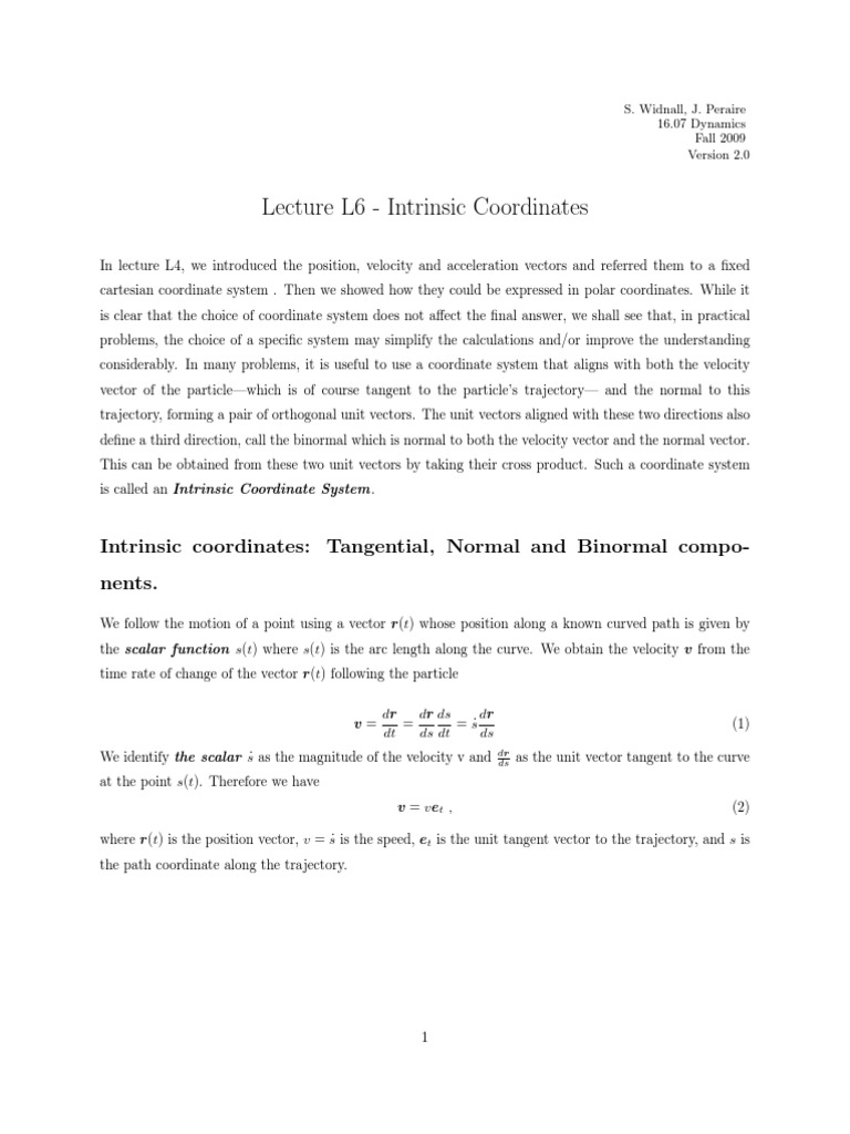 Intrinsic Coordinates | PDF | Curvature | Acceleration