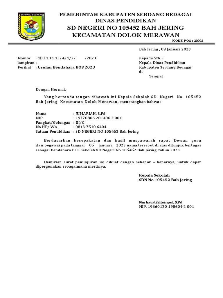 Bah Jering Format Surat Usulan Bendahara BOS Dan Pembantu Pengurus ...