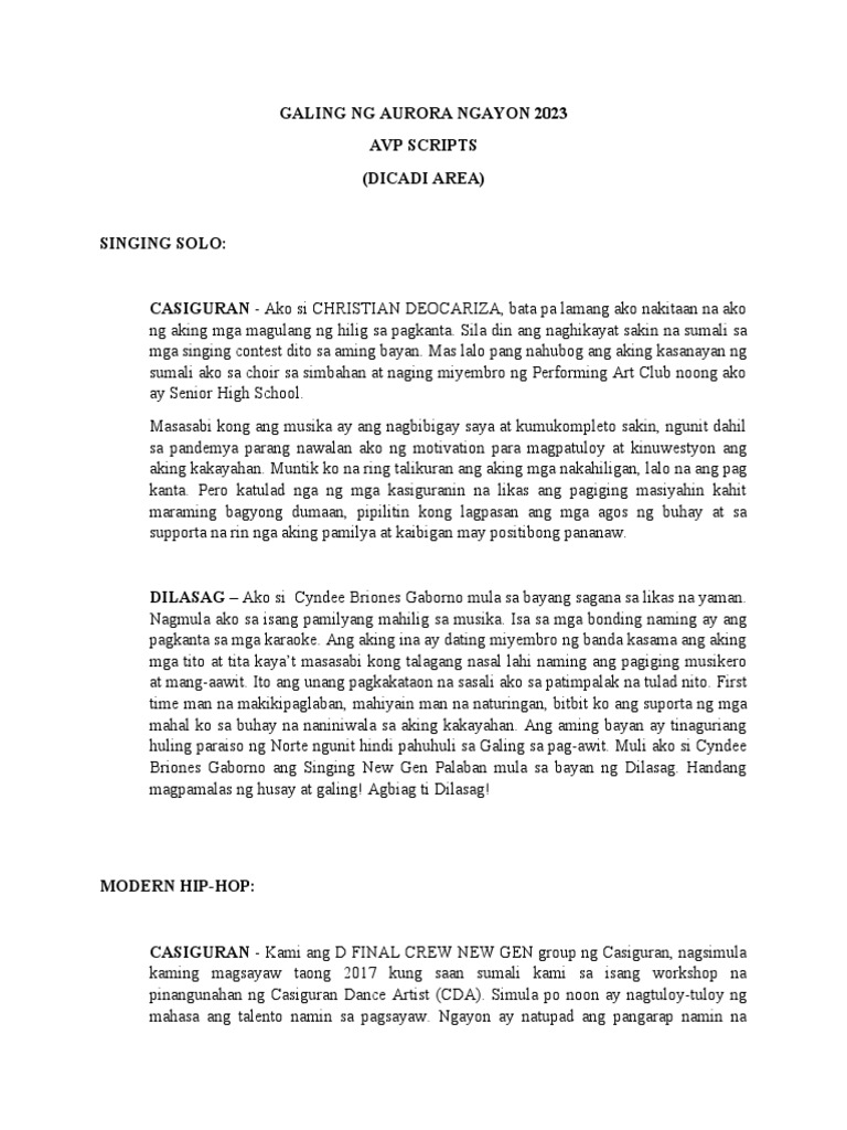 AVP Script (DICADI Area) | PDF