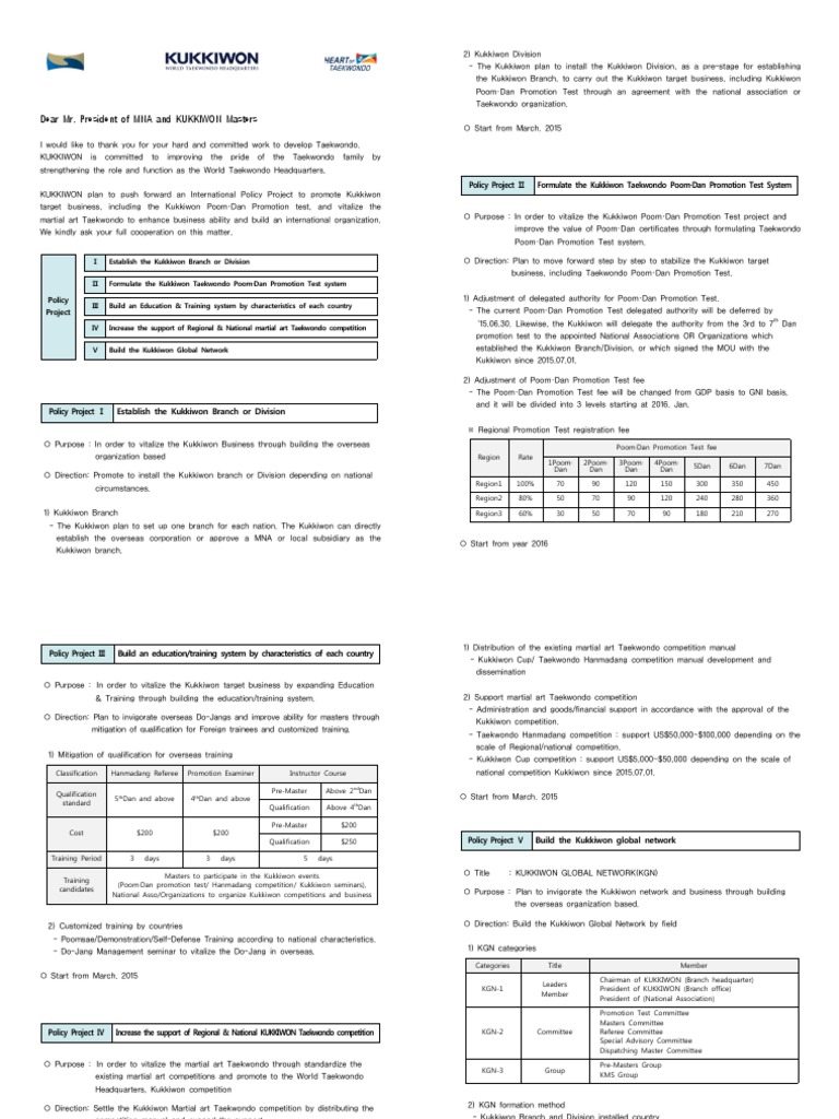 Kukkiwon Taekwondo Policy Initiatives | PDF