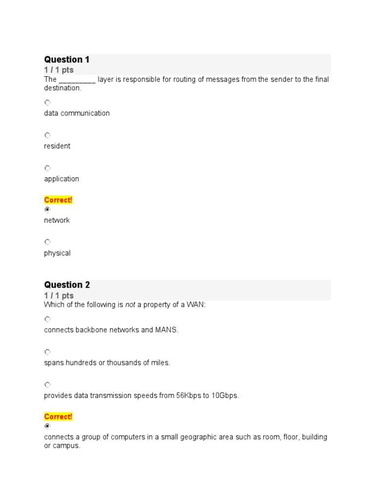 ITN 100 - Quiz 1 | PDF | Computer Network | Internet Protocol Suite