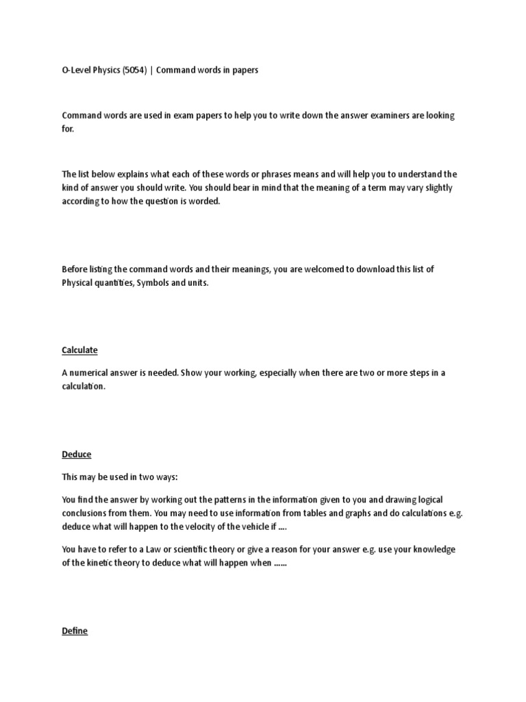 Physics Command Words | PDF