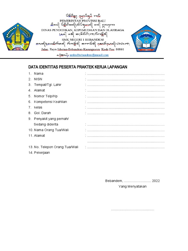 Identitas Peserta Didik Prakerin | PDF