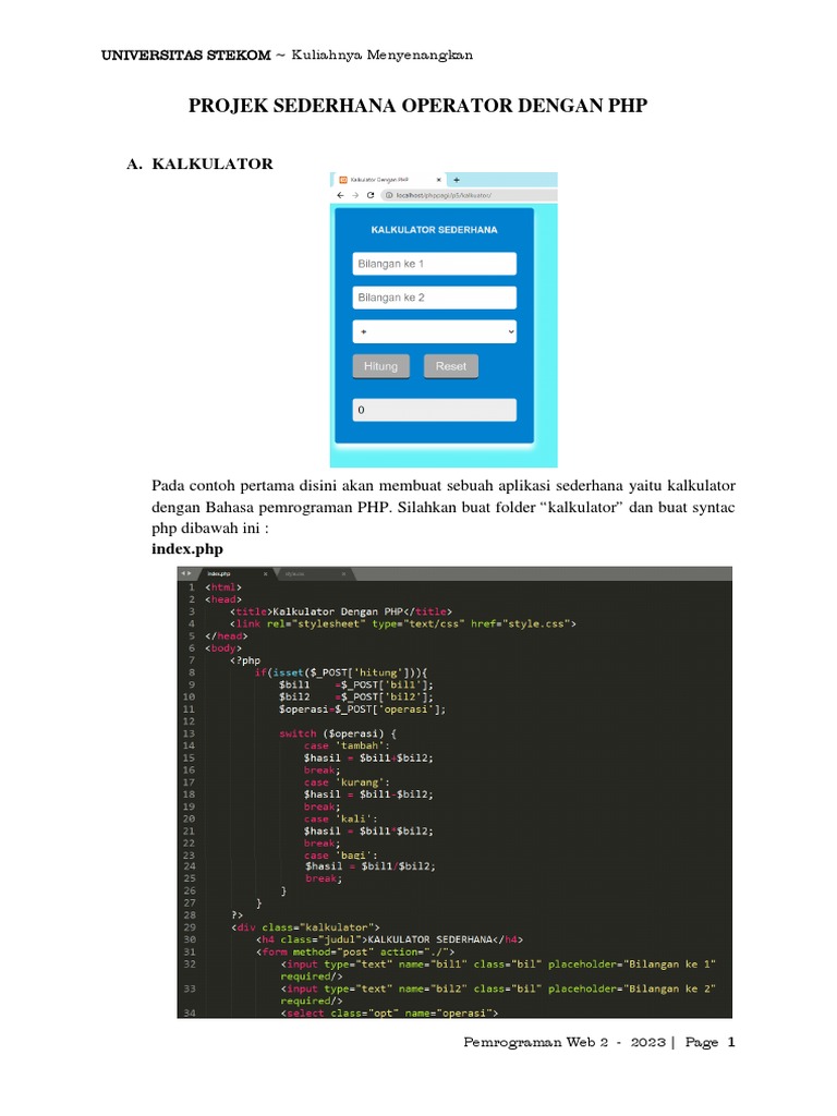 05 - Projek Sederhana Operator Dengan PHP | PDF