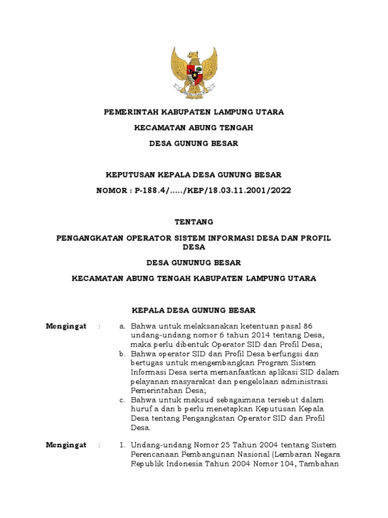 SK Operator Desa | PDF