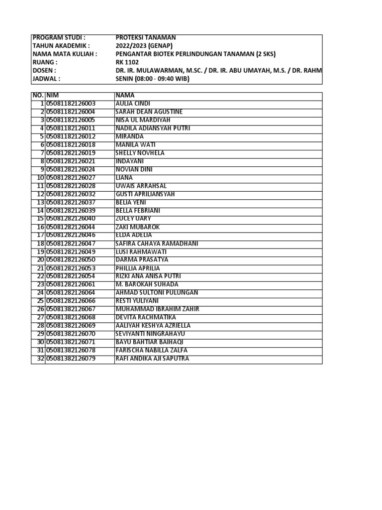 Dpna-Excel Pengantar Biotek Perlindungan Tanaman (2 SKS) | PDF