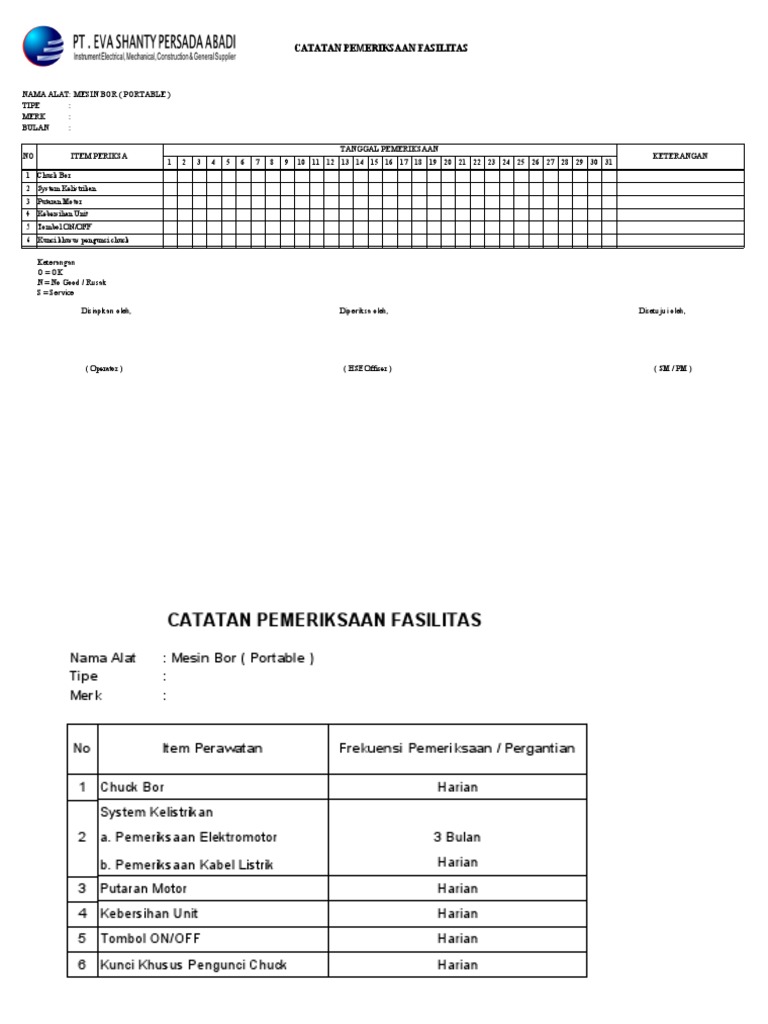 Pemeriksaan Mesin Bor Portable | PDF