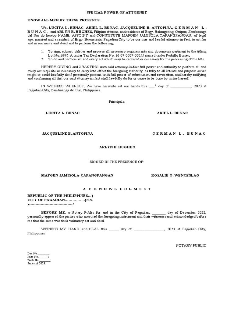 SPECIAL POWER OF ATTORNEY - Sample | PDF