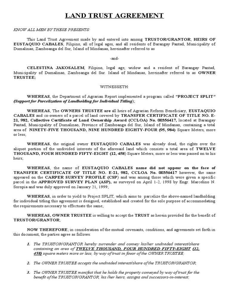 Land Trust-Agreement | PDF