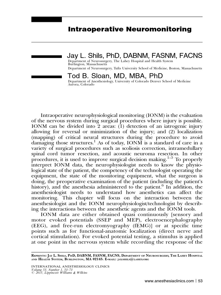 Intraoperative Neuromonitoring | PDF