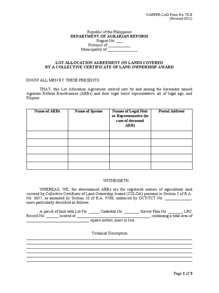 CARPER LAD FormNo.70 E | PDF | Property Law | Civil Law (Common Law)
