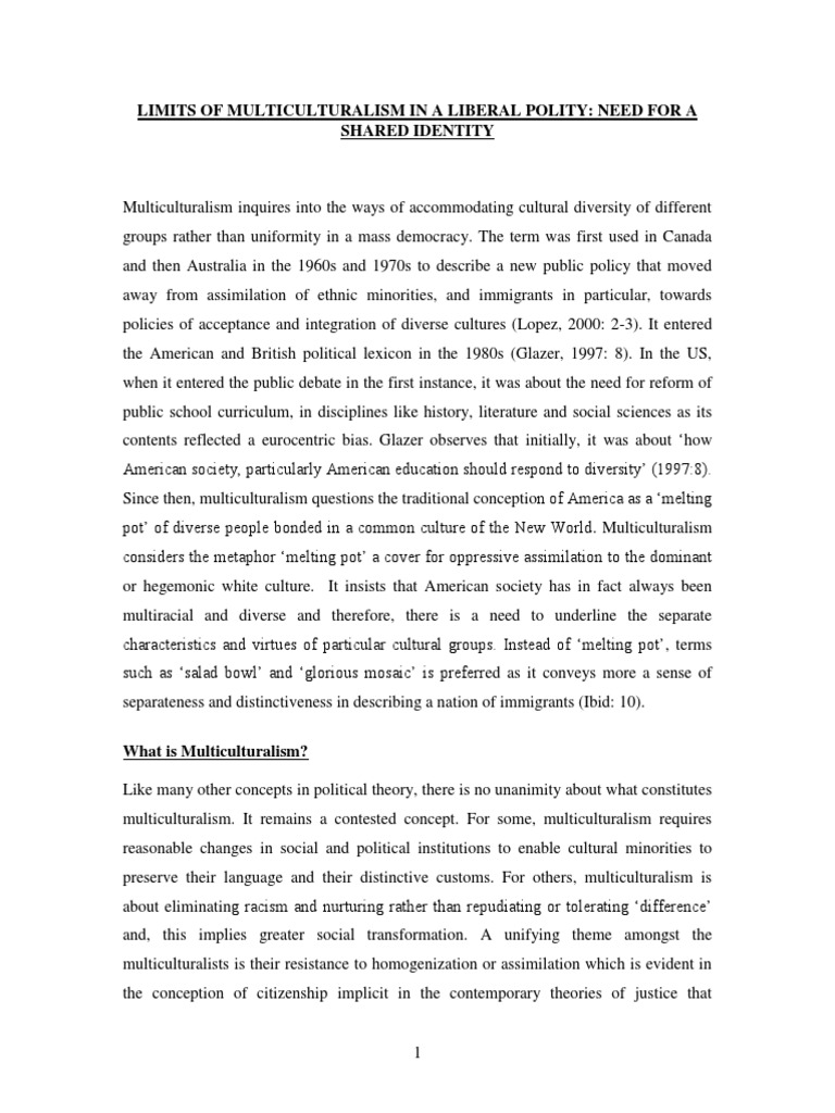 Multiculturalism and Shared Identity | PDF | Multiculturalism | Liberalism